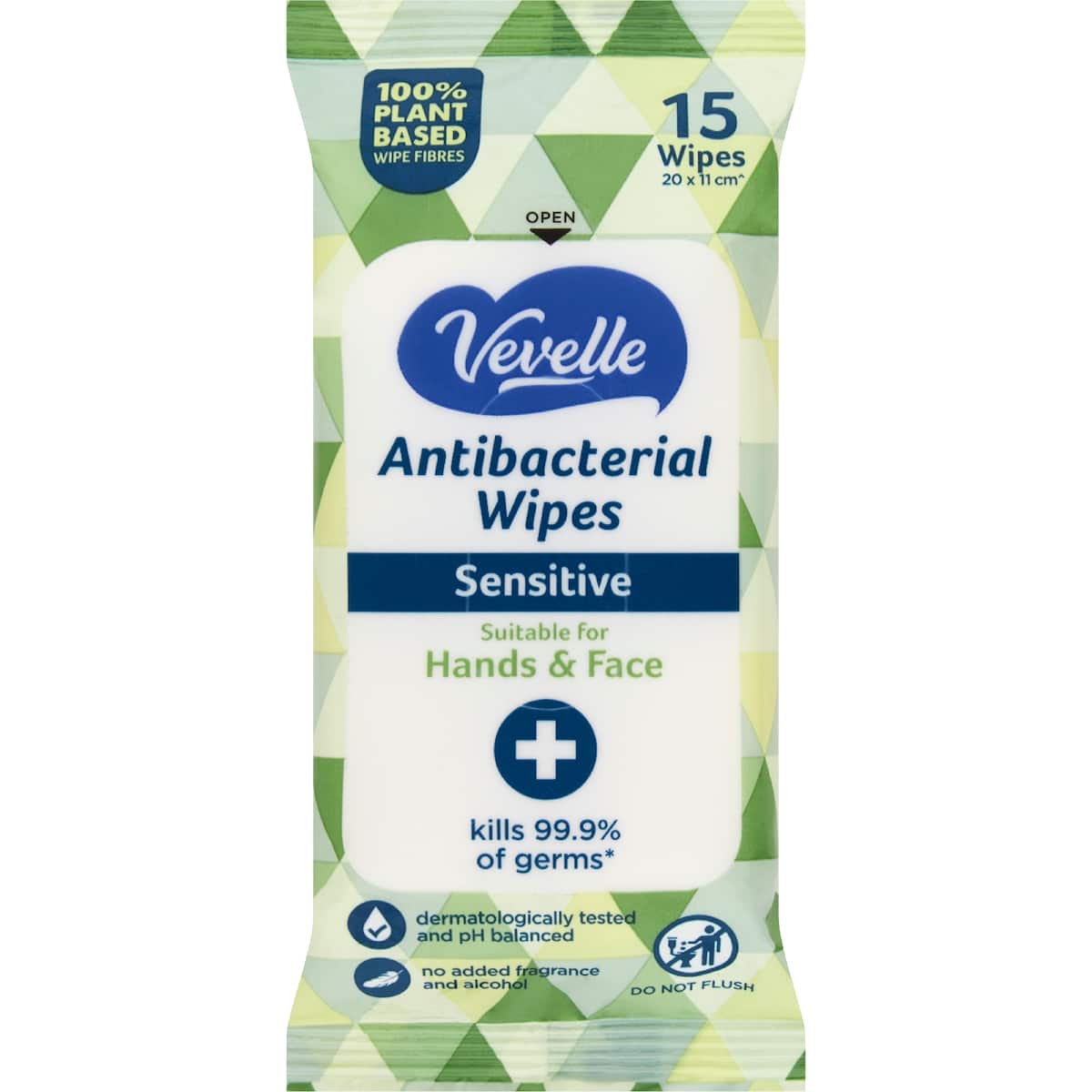 Vevelle Antibacterial Hand & Face Wipes Sensitive 15 Pack | bunch