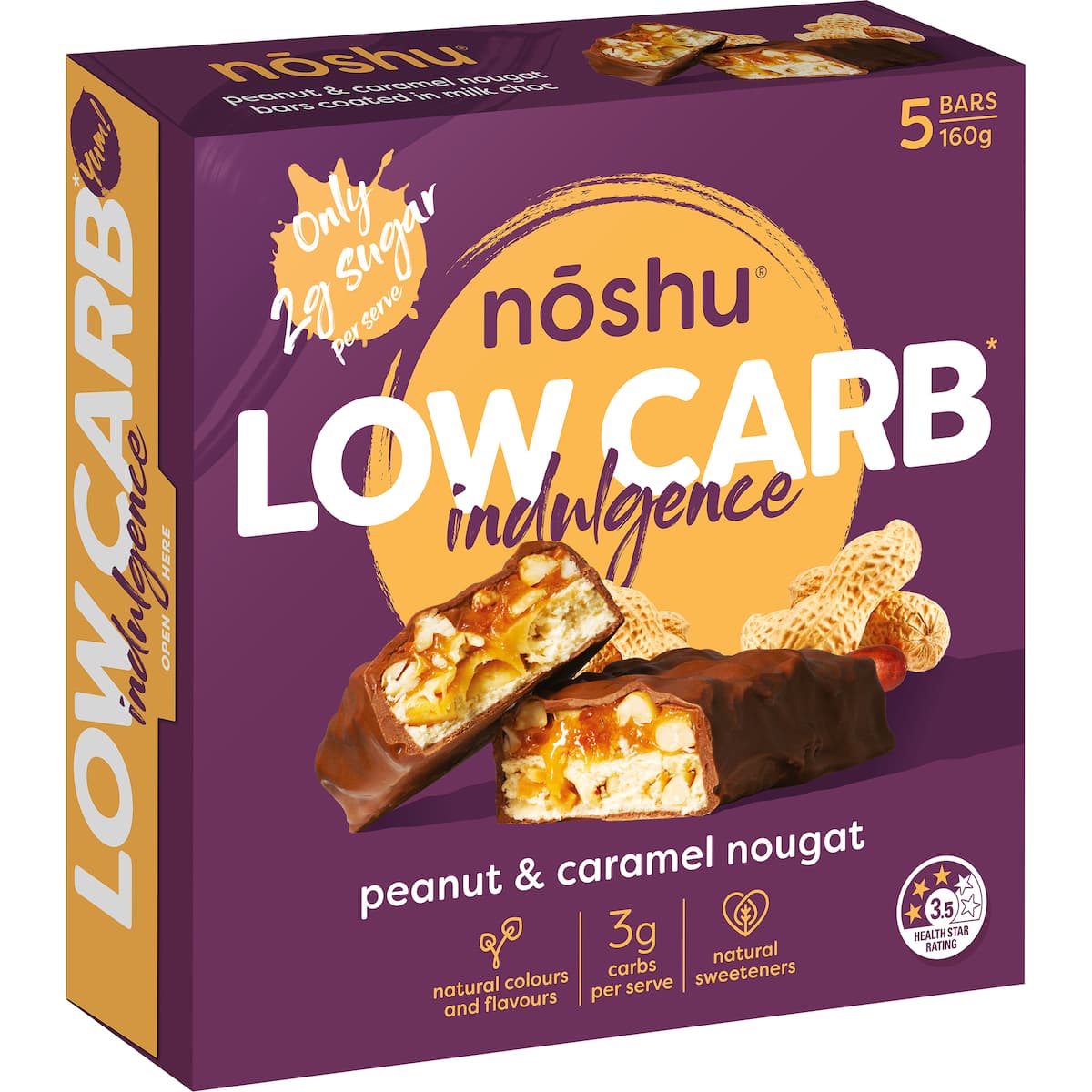 Noshu Low Carb Peanut & Caramel Nougat Indulgence Bars 5 pack | bunch