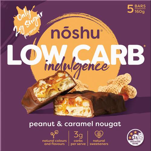 Noshu Low Carb Peanut & Caramel Nougat Indulgence Bars 5 pack | bunch
