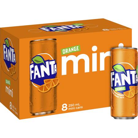 Get Fanta Mini Orange Soft Drink Cans 250mL x 8 pack delivered to your ...