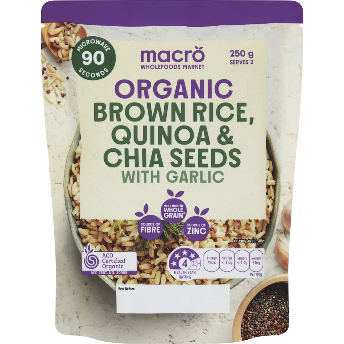 Macro Organic Microwave Brown Rice Quinoa Chia Seeds With Garlic 250g ...