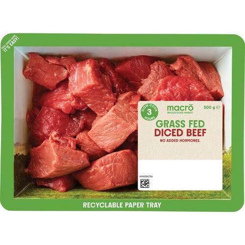 Macro Grass Fed Australian Diced Beef 500g | bunch