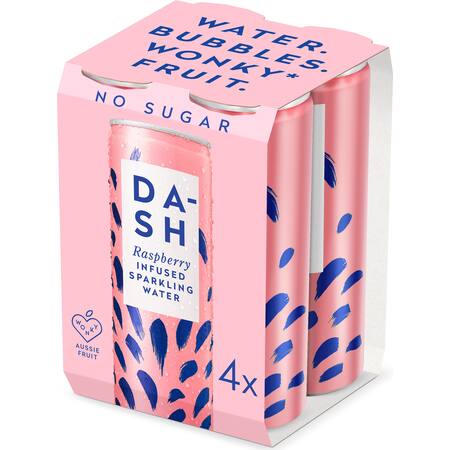 Get Dash Water Raspberry Infused Sparkling Water No Sugar 4 x 300mL ...