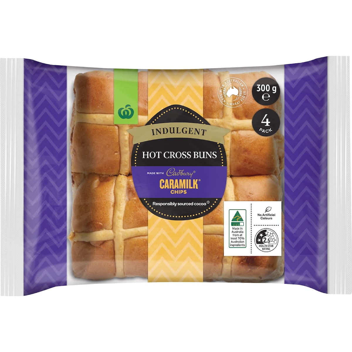 Woolworths Cadbury Caramilk Hot Cross Buns 4 Pack | bunch