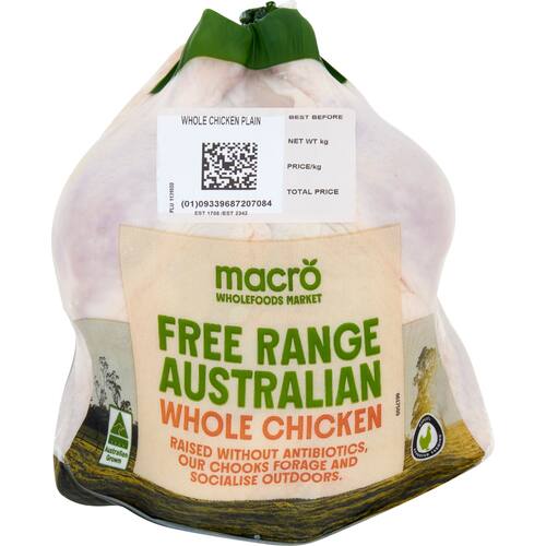 Macro Whole Chicken Free Range 1.1kg - 2.25kg | bunch