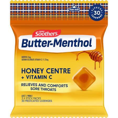 Get Allen's Butter-Menthol Throat Lozenge Liquid Centre Honey 30 pack ...