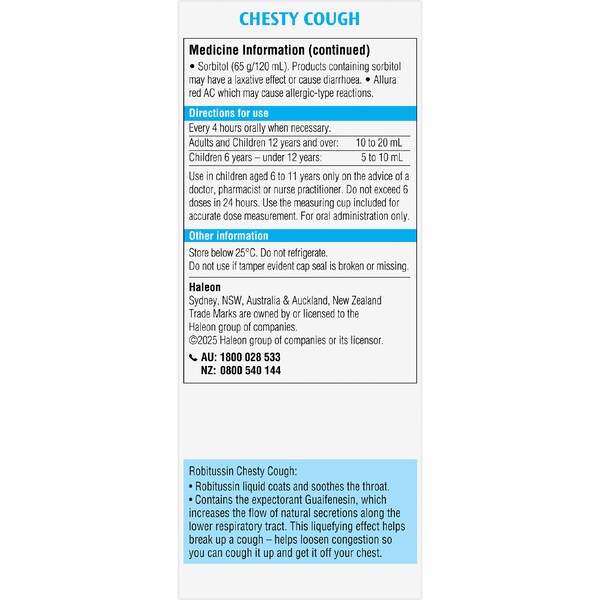 Robitussin Chesty Cough Oral Liquid For Chest Congestion Raspberry ...