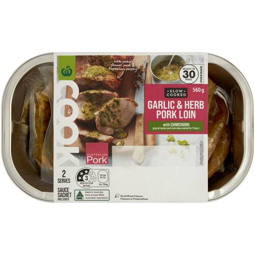 Woolworths Cook Garlic and Herb Pork Loin With Chimichurri 560g | bunch