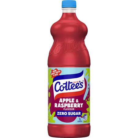 Get Cottee's Zero Sugar Cordial Apple & Raspberry Cordial Bottle 1l ...