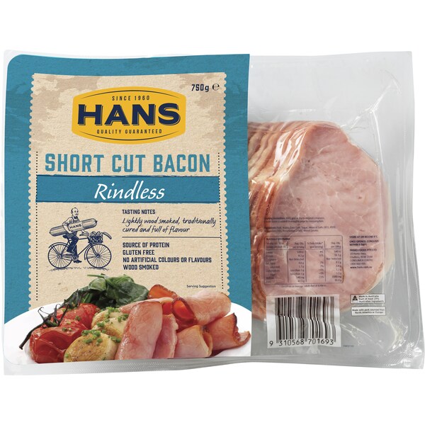 Hans Bacon Short Cut Rindless 750g | Woolworths