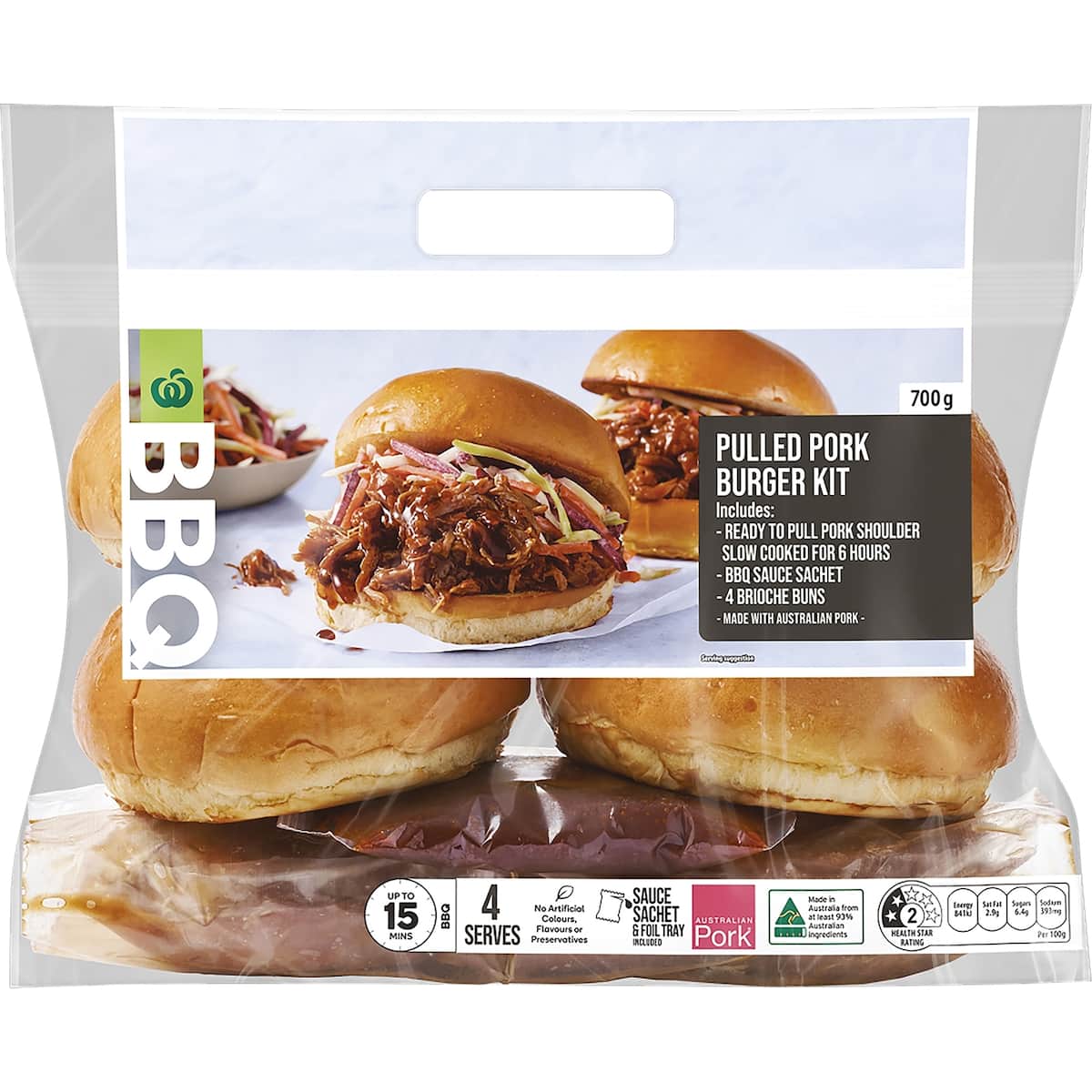 Woolworths Bbq Pulled Pork Burger Kit 700g Bunch