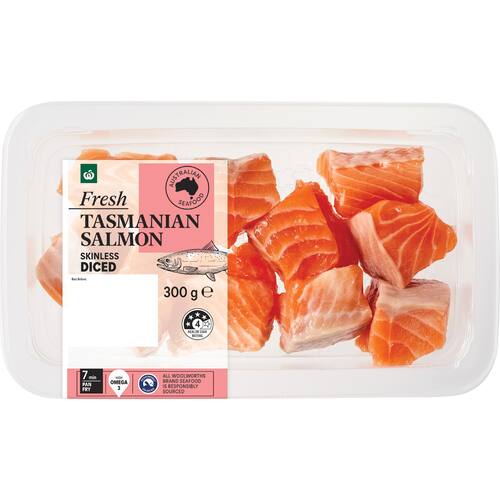 Woolworths Diced Tasmanian Salmon Skin Off 300g | bunch