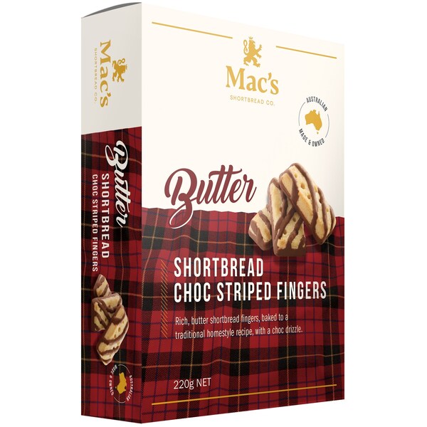 Mac's Shortbread Co. Butter Shortbread Chocolate Striped Fingers 220g ...