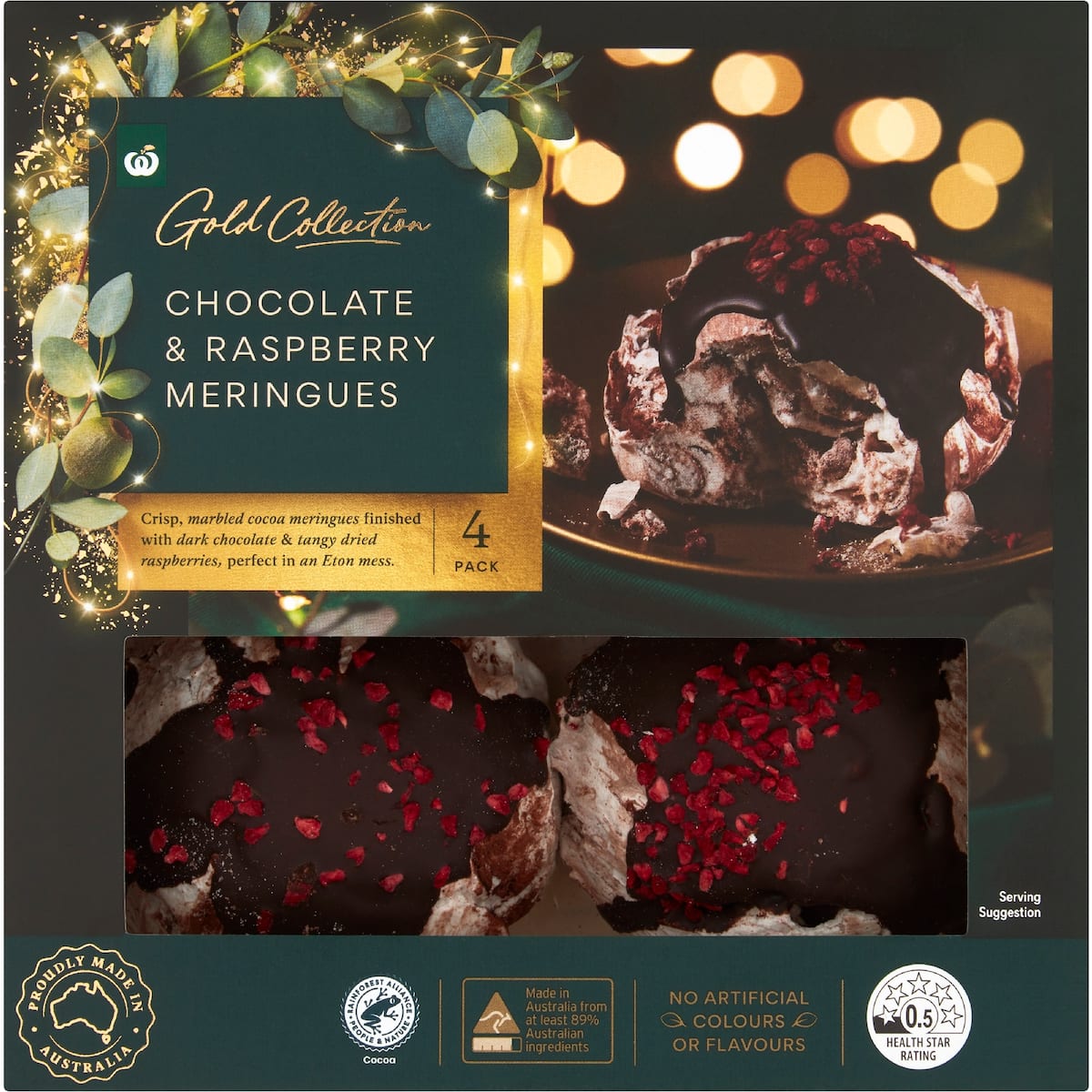 Woolworths Gold Chocolate & Raspberry Meringues 4 pack | bunch