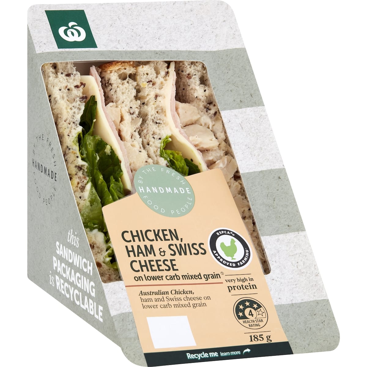 Woolworths High Protein Chicken Ham And Swiss Cheese Low Carb Sandwich 185g | bunch
