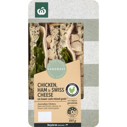 Woolworths High Protein Chicken Ham And Swiss Cheese Low Carb Sandwich ...