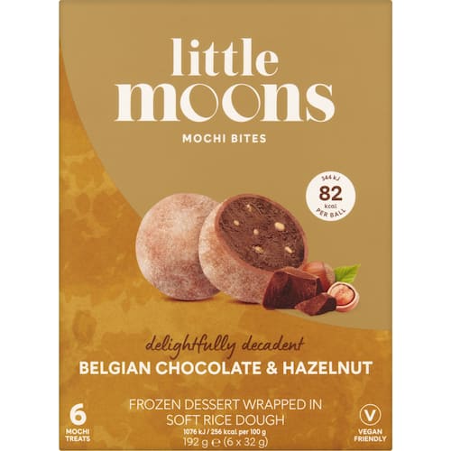 Little Moons Belgian Chocolate and Hazelnut Frozen Mochi Bites 6 Pack ...