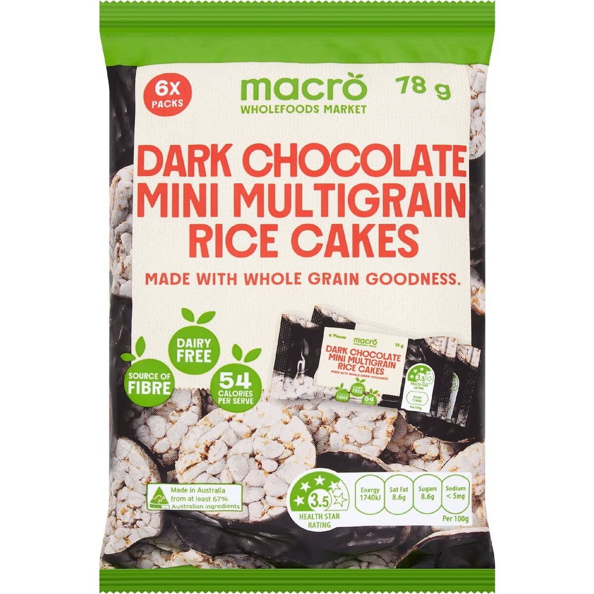 Macro Mini Multigrain Rice Cakes Vegan Dark Chocolate 6 pack | bunch