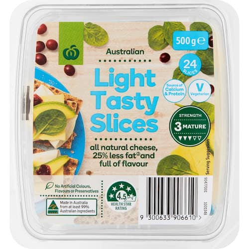 Woolworths Tasty Light Cheese Slices 500g | bunch