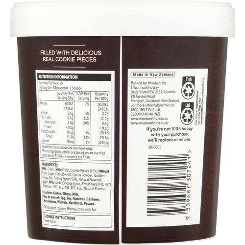 Woolworths Ice Cream Cookies & Cream 1l | bunch