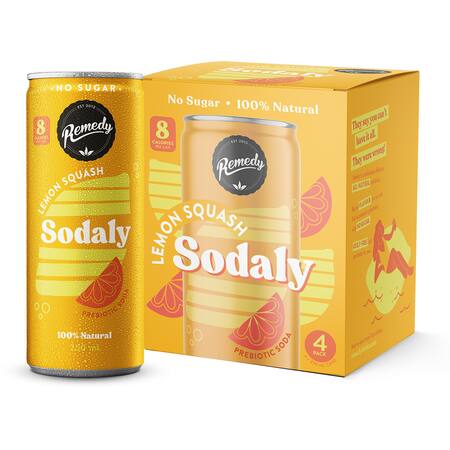 Get Remedy Lemon Squash Sodaly Prebiotic Soda No Sugar Cans 250mL x 4 ...