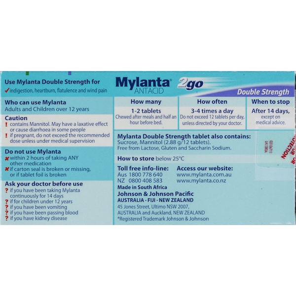 Mylanta 2go Antacid Double Strength Chewable Tablets Lemon Mint 24 Pack ...