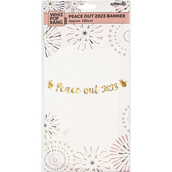 Whiz Pop Bang Paper Banner Peace Out 2023 Gold Each | Woolworths
