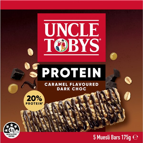 Uncle Tobys Protein Caramel Flavour Dark Choc Muesli Bars 5 Pack ...