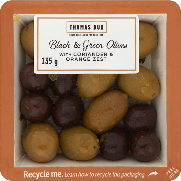 Thomas Dux Black & Green Olives With Coriander & Orange Zest 135g ...