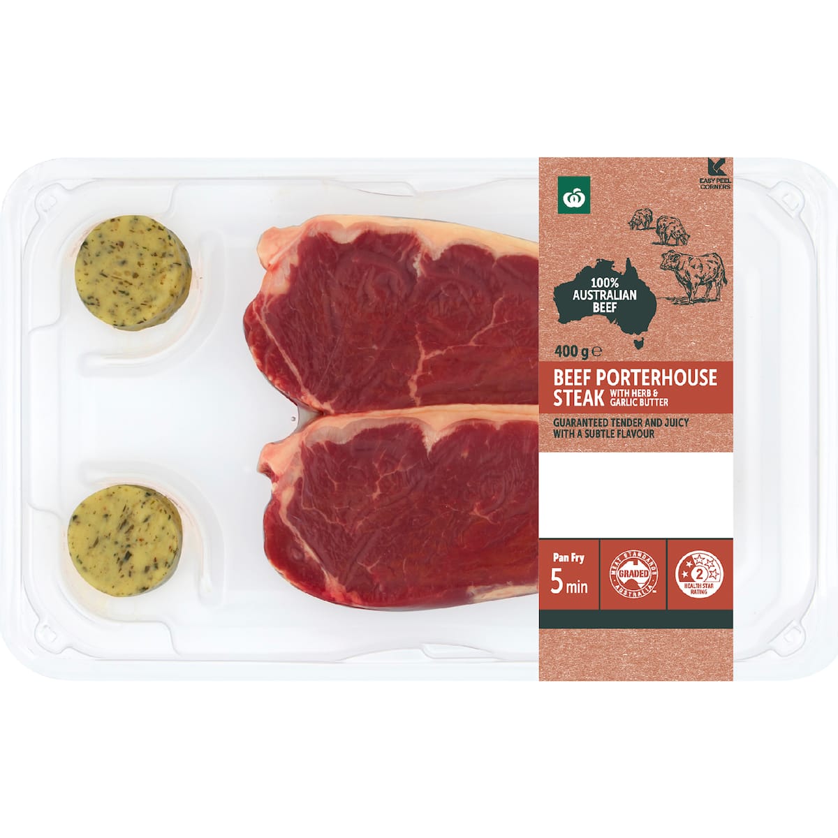 Woolworths Beef Porterhouse Steak and Butter 400g | bunch