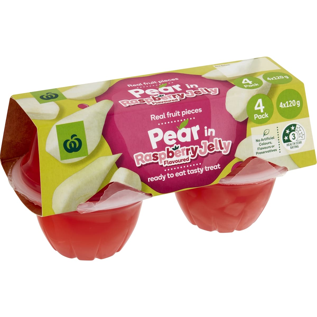 Woolworths Pear In Raspberry Flavoured Jelly 4x120g | bunch