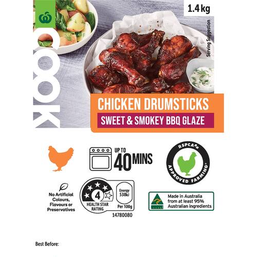 Woolworths Cook Chicken Drumsticks Sweet and Smokey Bbq Glaze 1.4kg | bunch
