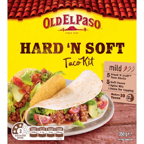 Old El Paso Hard 'n Soft Taco Kit Mexican Style 350g | Woolworths Old El Paso Hard 'n Soft Taco Kit Mexican Style 350g | Woolworths
