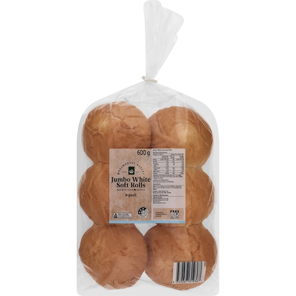 Woolworths Jumbo White Soft Rolls 6 pack | Woolworths