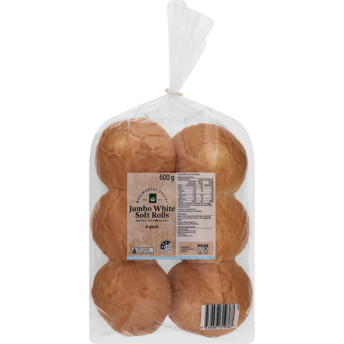 Woolworths Jumbo White Soft Rolls 6pk | bunch