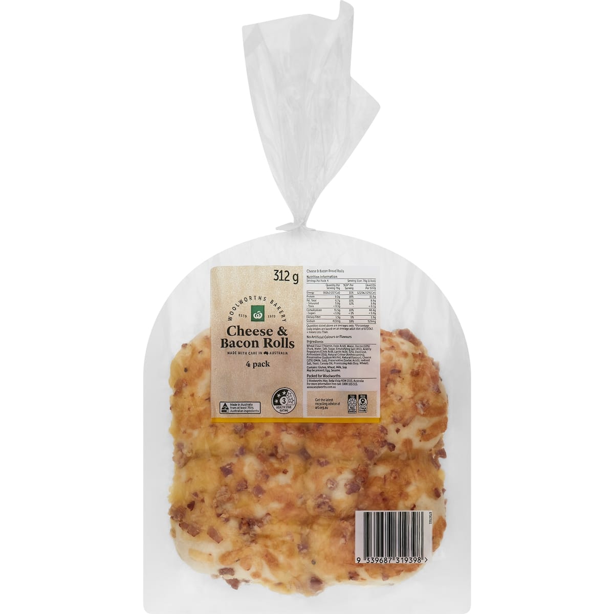 Woolworths Cheese & Bacon Rolls 4 Pack | bunch