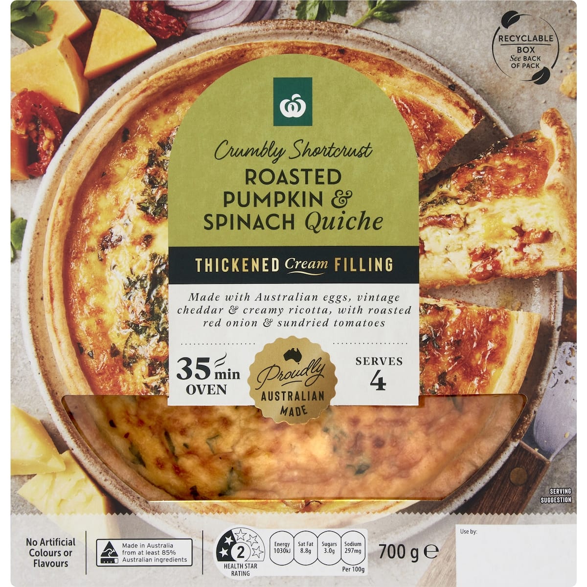 Woolworths Roasted Pumpkin & Spinach Quiche 700g | bunch