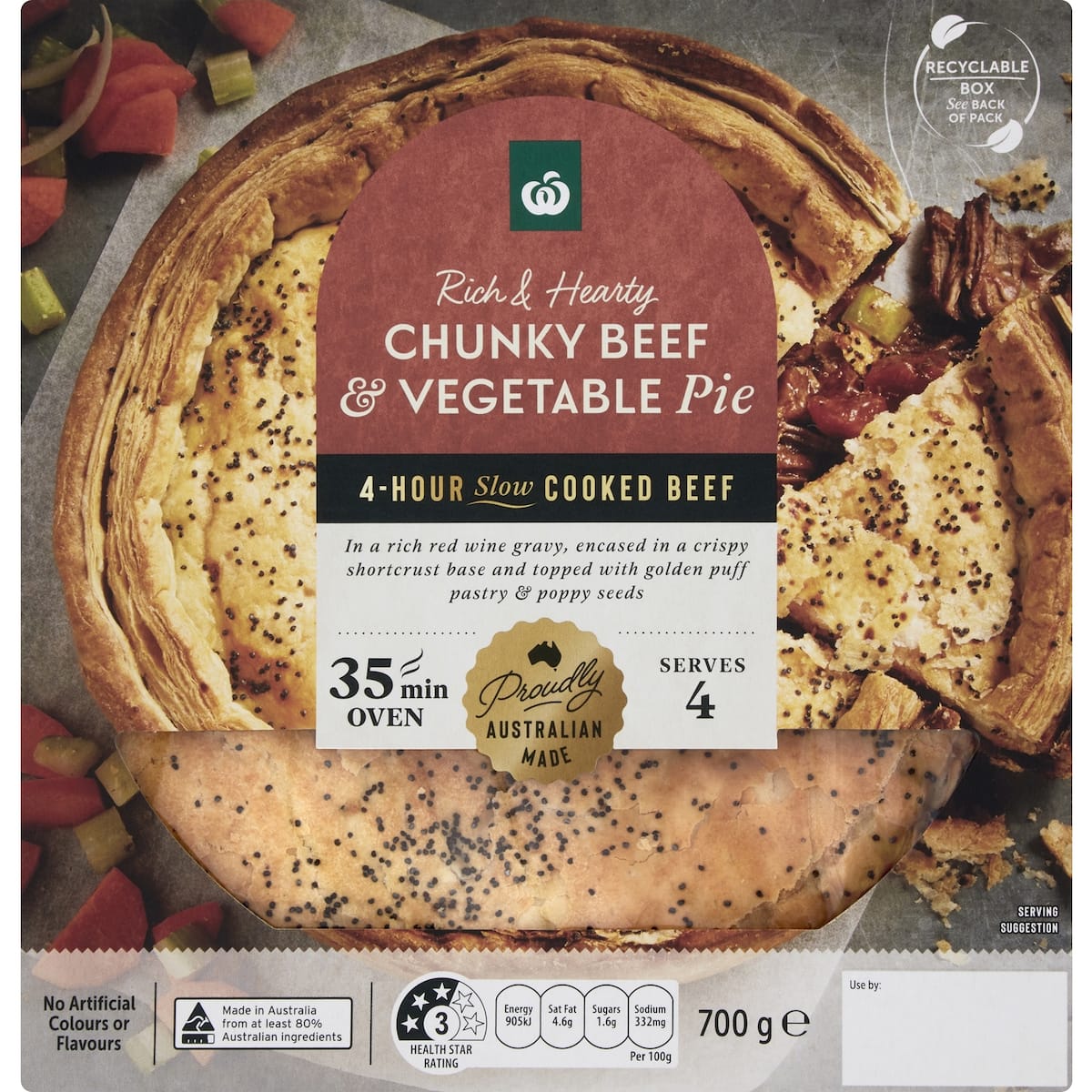 Woolworths Chunky Beef & Vegetable Pie 700g | bunch