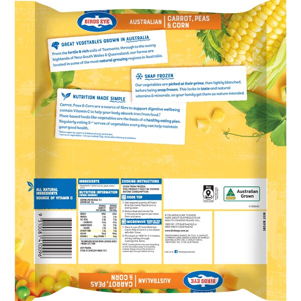 Birds Eye Snap Frozen Mixed Vegetables Carrot, Peas & Corn 1kg | Woolworths