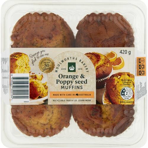 Woolworths Orange & Poppyseed Muffin 4pk 420g | bunch