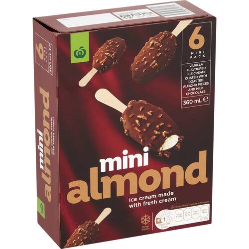 Woolworths Mini Almond Vanilla Ice Cream 6 pack | bunch