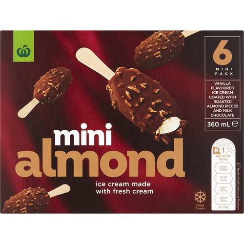 Woolworths Mini Almond Vanilla Ice Cream 6 pack | bunch
