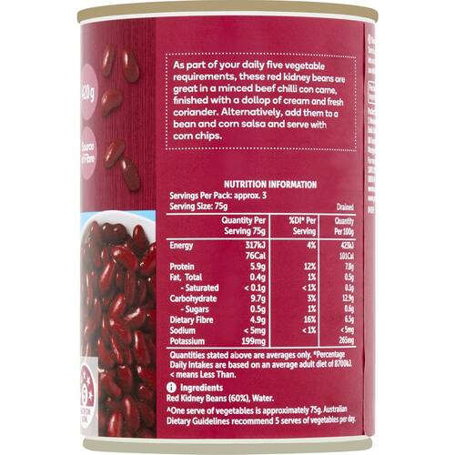 Woolworths Red Kidney Beans No Added Salt 420g | bunch