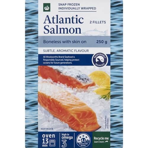 Woolworths Frozen Salmon Fillets Skin On 250g | bunch