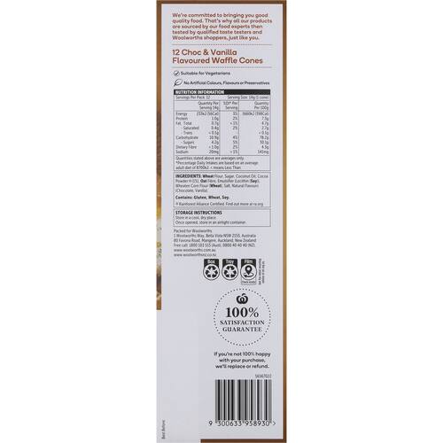 Woolworths Natural Choc And Vanilla Waffle Cones 12 Pack | bunch