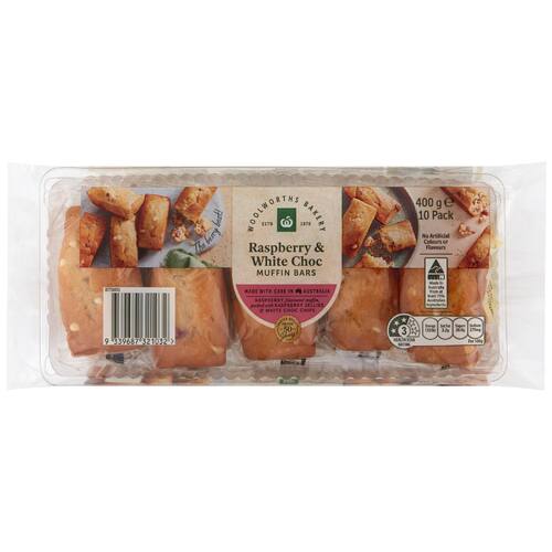 Woolworths Raspberry & White Chocolate Muffin Bar 10 Pack | bunch