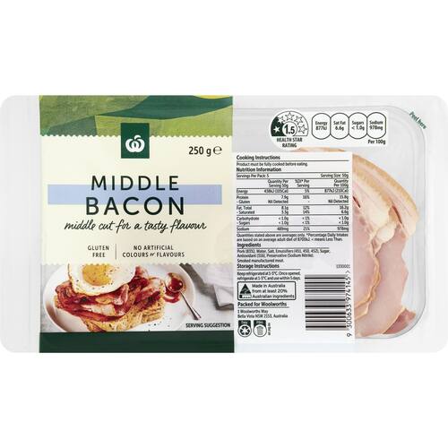 Woolworths Middle Bacon 250g | bunch