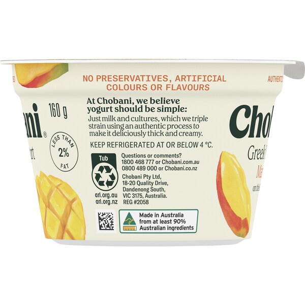 Chobani Greek Yogurt Mango 160g | Woolworths