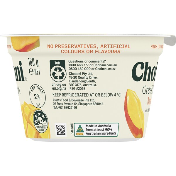 Chobani Greek Yogurt Mango 160g | Woolworths