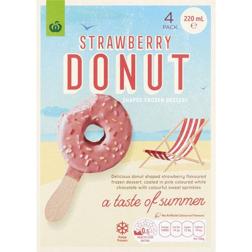 Woolworths Donut Frozen Dessert Strawberry 4 pack | bunch